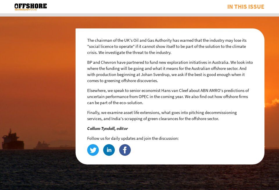 In this issue - Offshore Technology Focus | Issue 76 | April 2020