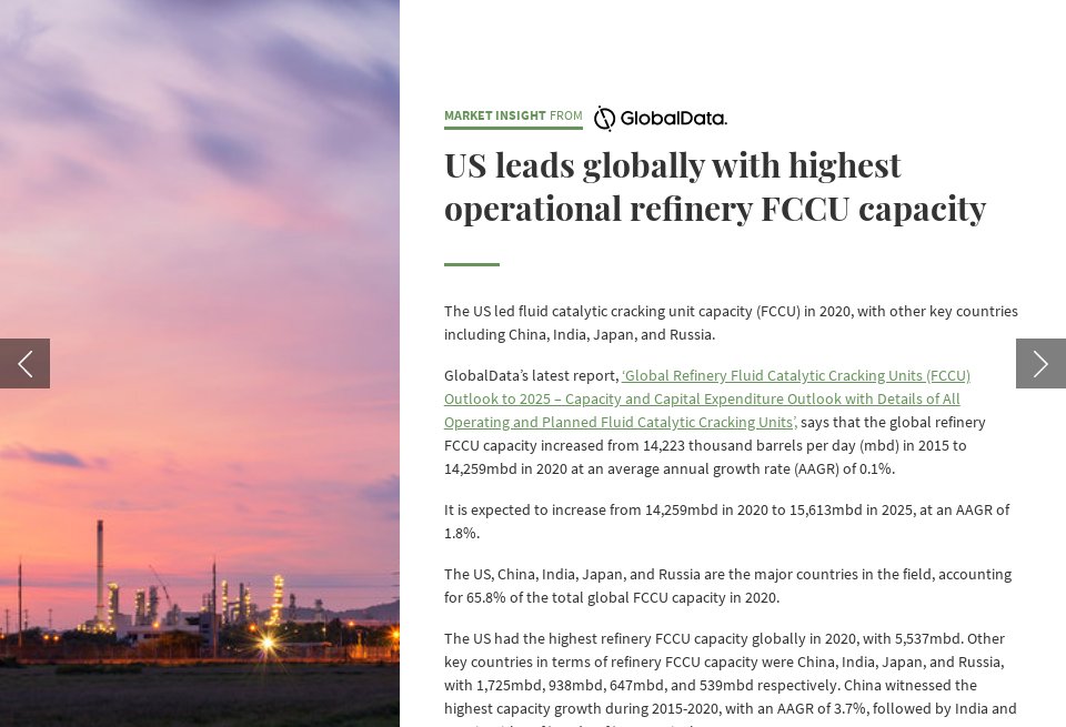 US leads globally with highest operational refinery FCCU capacity ...